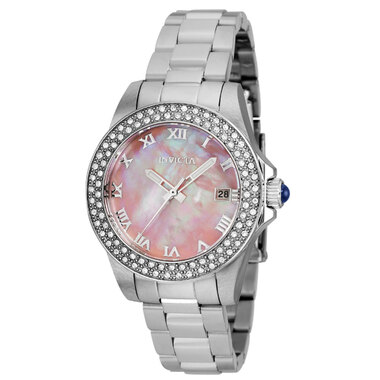 Invicta Womens 36070 Angel Quartz 3 Hand Pink Dial Watch - Silver
