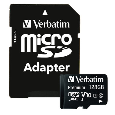 Verbatim 44085 Uhs-i V10 U1 Class 10 Up to 90 mb/s Read Speed 128 Gb Premium Microsdxc Memory Card with Adapter