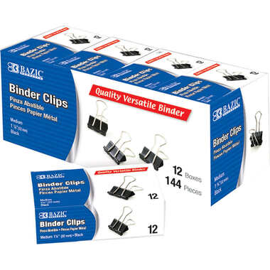 Click here for BAZIC 266-1 12-Pack Medium 1 -1/4 Black Binder Cli... prices