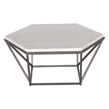 Steve Silver Corvus 36 Hexagonal Shape Marble Top Cocktail Table - White Top  Coffee Base