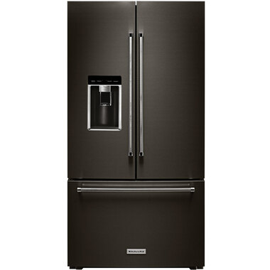 KitchenAid 23.8 Cu. Ft. 36 Counter-Depth French Door Platinum Interior Refrigerator w/ Printshield Finish in Black Stainless Steel KRFC704FBS