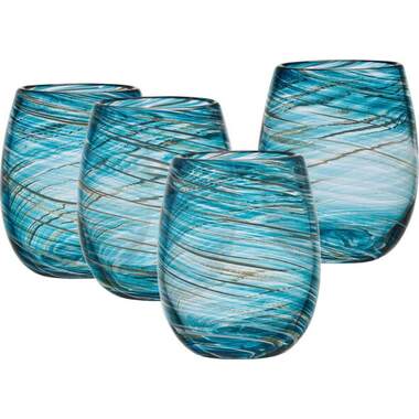 Mikasa Color Swirl 16 Ounce Stemless Glass 4-Piece Set - Blue