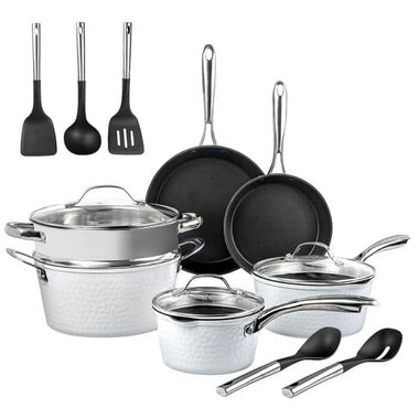 Granitestone Charleston Collection Hammered 15-pc. Non-Stick Cookware Set  One Size  White