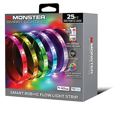 Monster Cable 25-Ft Ir Remote Controlled Rgb-ic Led Indoor Light Strip with Dynamic Color Flow and Sound Reactive Effects