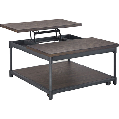 Steve Silver Prescott 36 Square Metal Lift-Top Cocktail Table - Smokey Oak  Black Metal