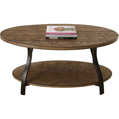 Steve Silver Denise 47 Oval Wood and Metal Cocktail Table - Oak Finish with Hand Applied Burnish