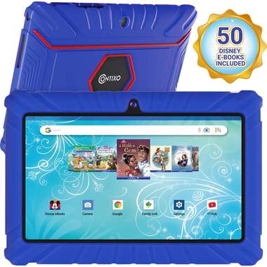 Contixo 7 V8-2 Kids Android 11 Bluetooth Wi-Fi Pro Hd Tablet 32GB Featuring 50 Disney eBooks with 2MP Dual Camera Toddler Child Proof Case - Dark blu