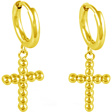 Click here for Mi Tesoro MT-E012GO Cross Gold Hoop Earrings prices