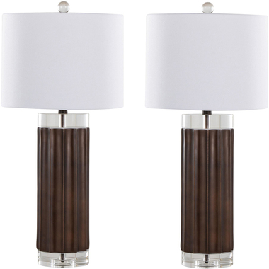 Lumisource 29.25 Polyresin Cylinder Table Lamp  Set of 2 - Dark brown  White