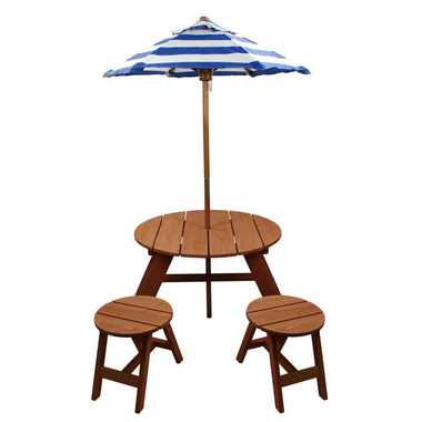 Home Wear China Child Wood Round Table W/ Umbrella And 2 Chairs Outdoor Play Set  One Size  Multi
