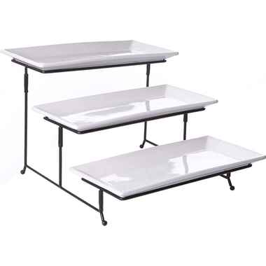Gibson Elite Gracious Dining 3 Tier Plate Set with Metal Stand  One Size  White