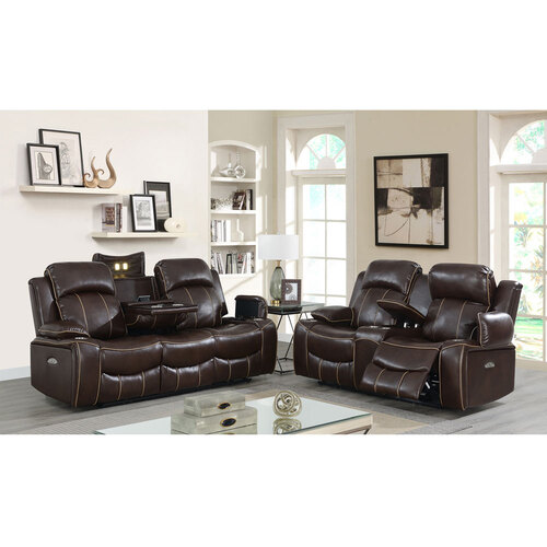 Global Furniture BLANCHEWAL SL Blanche Power Reclining Sofa and Loveseat Walnut BrandsMart USA